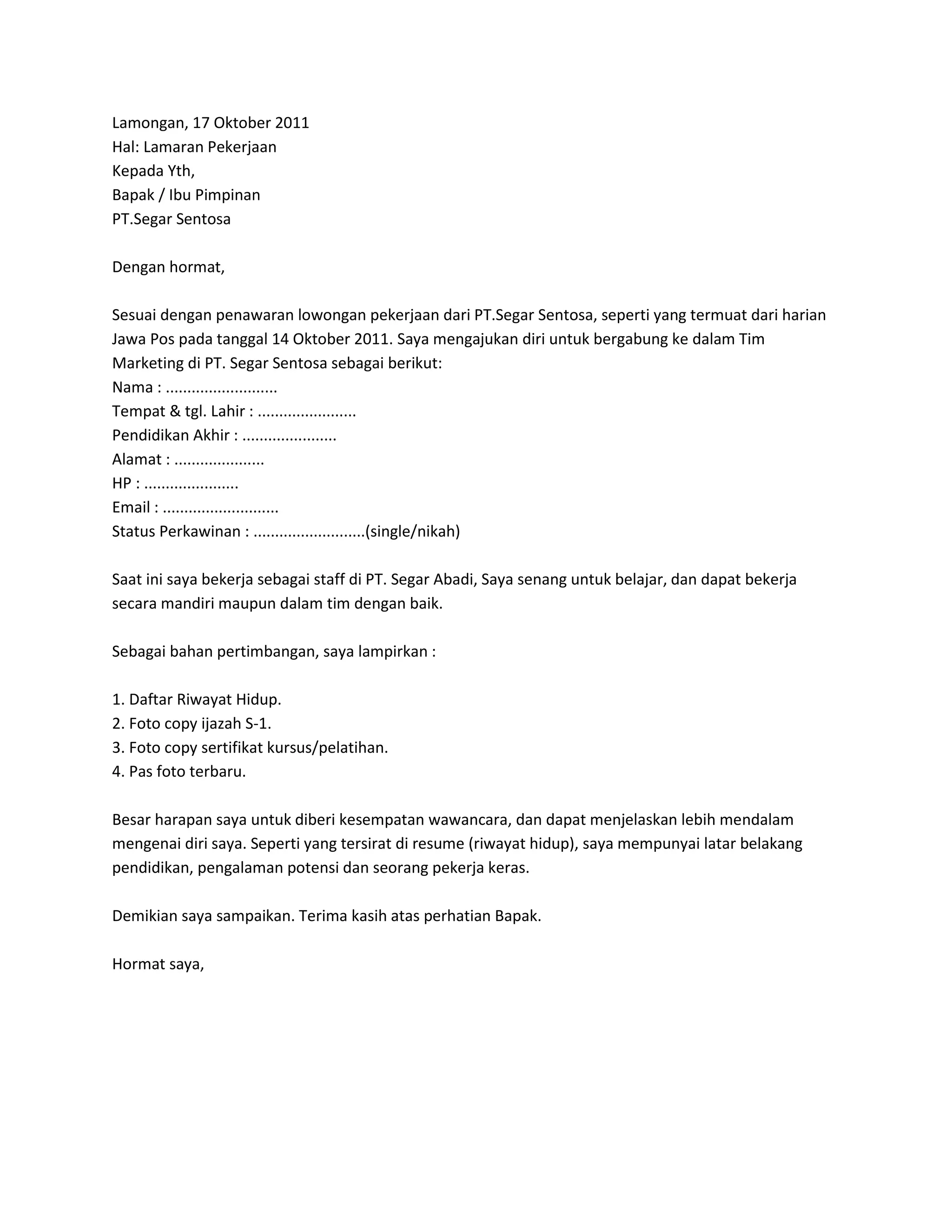 Lowongan kerja | DOCX