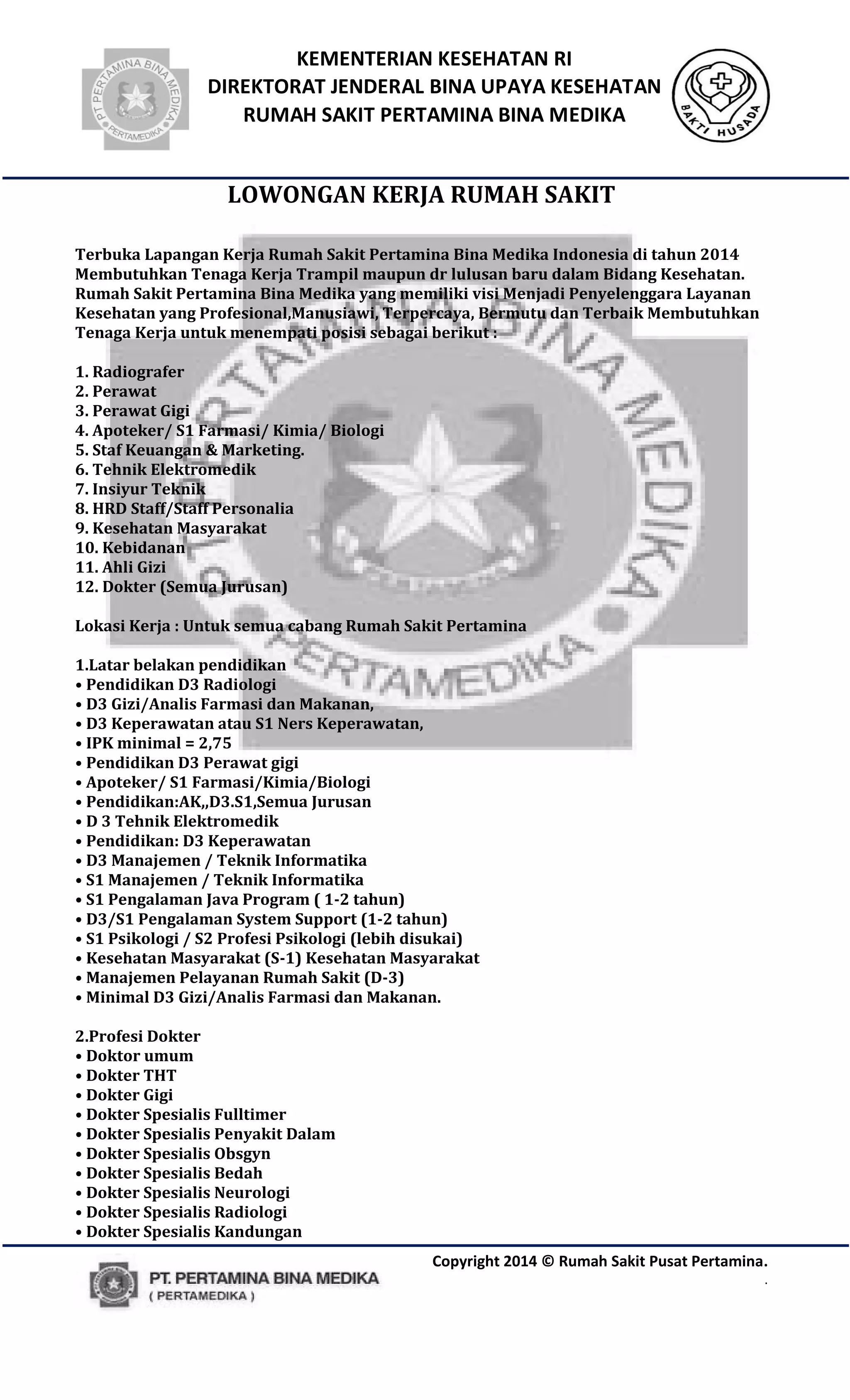 Lowongan kerja rumah sakit | PDF