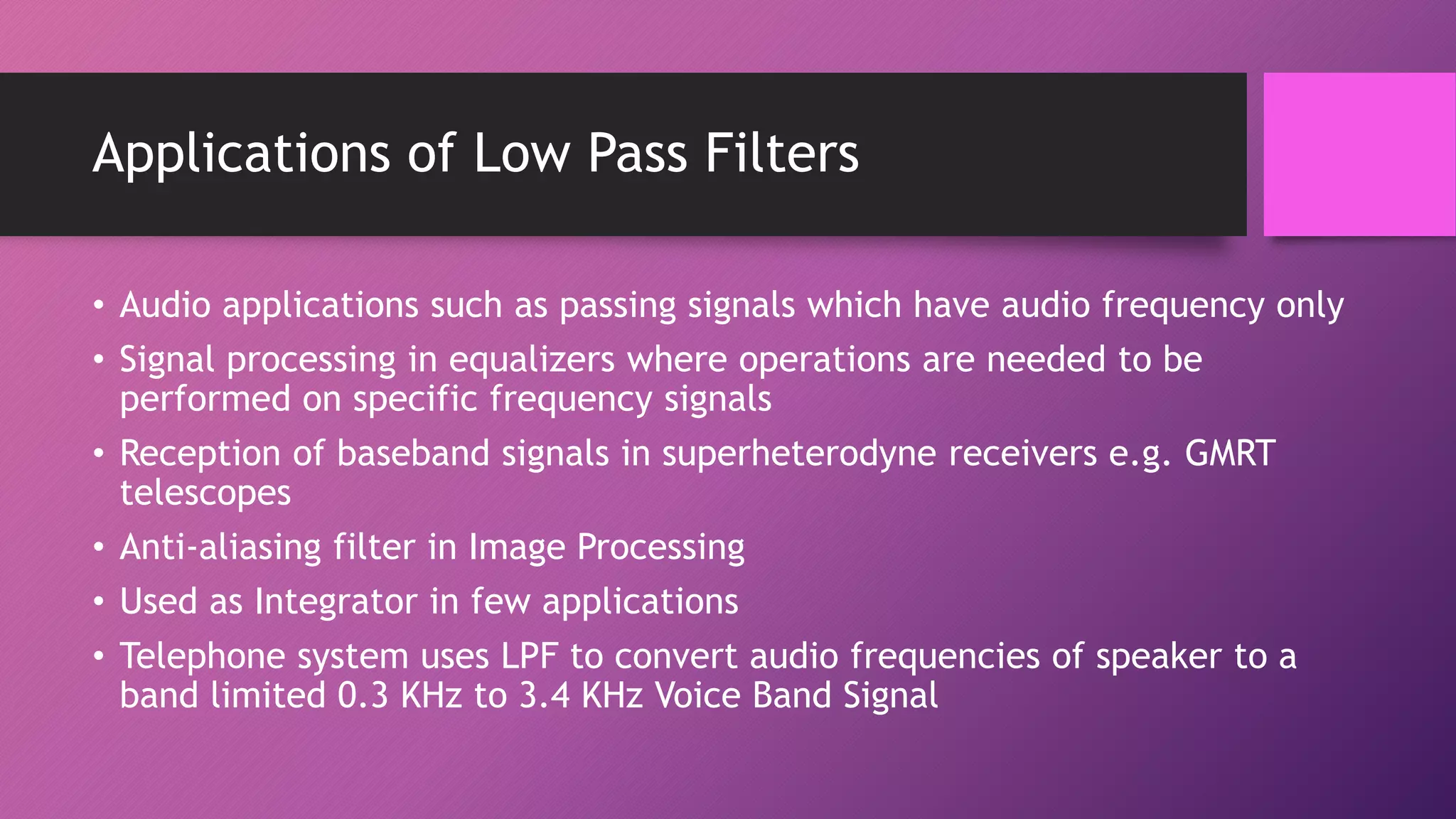 Low Pass Filter Classification Ppt