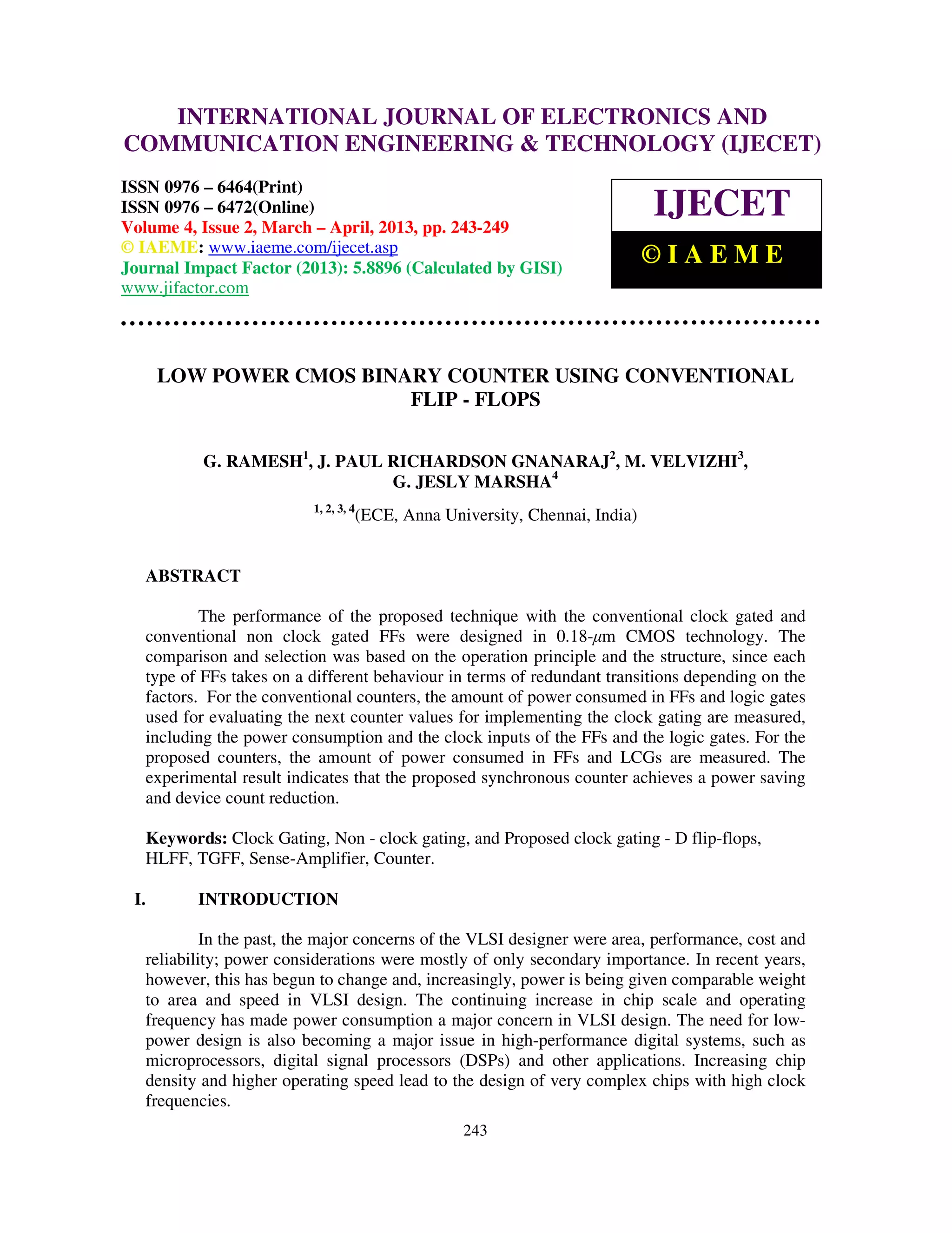 Low power cmos binary counter using conventional flip flops | PDF