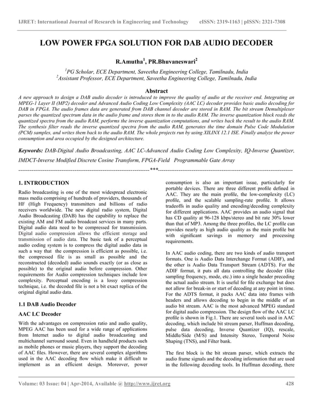 Low power fpga solution for dab audio decoder | PDF | Digital Audio ...