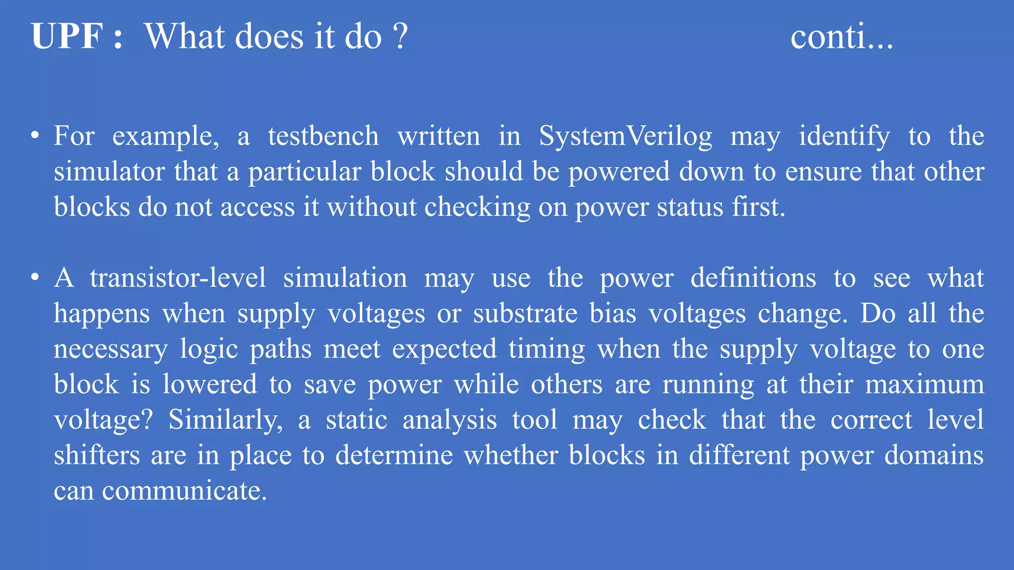 Low power in vlsi with upf basics part 2 | PPTX