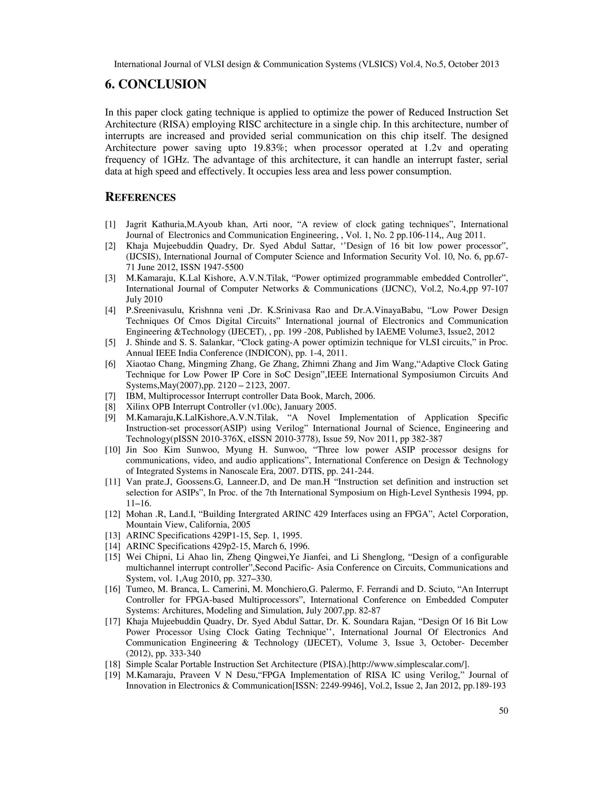 Low Power Reduced Instruction Set Architecture Using Clock Gating