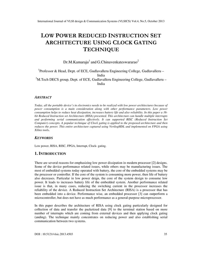 Low power reduced instruction set architecture using clock gating technique | PDF
