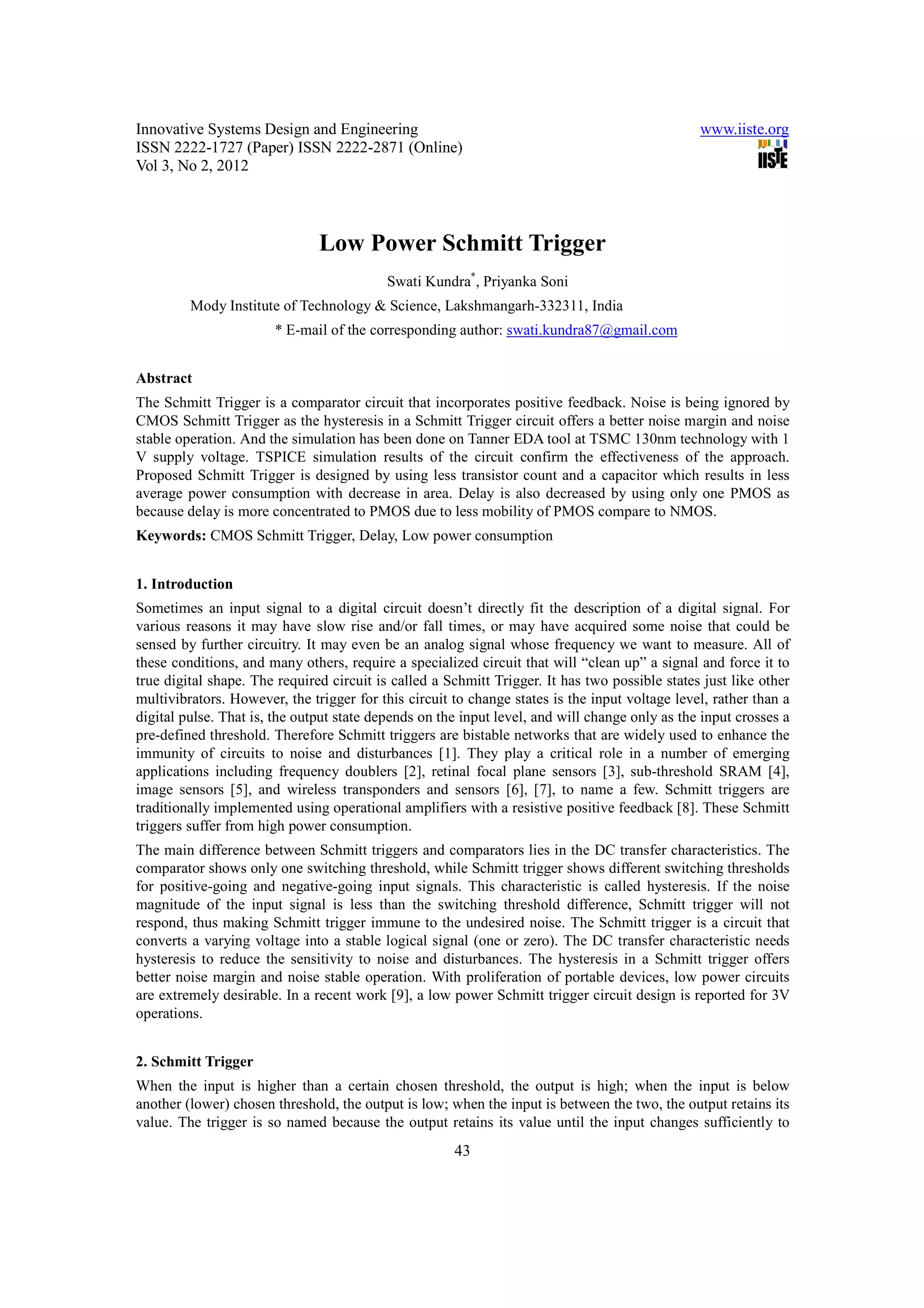 Low power schmitt trigger | PDF