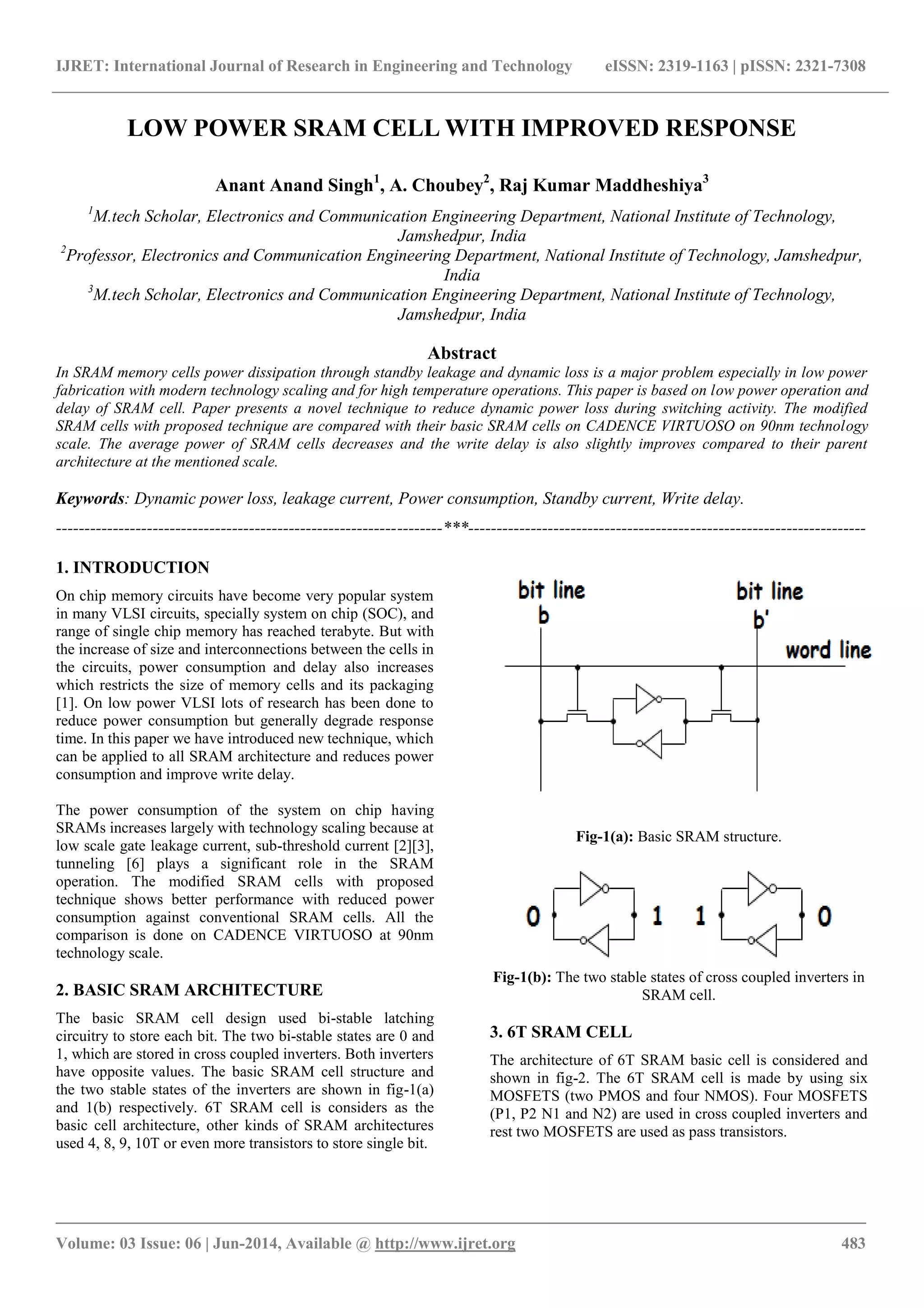 Low power sram cell with improved response | PDF