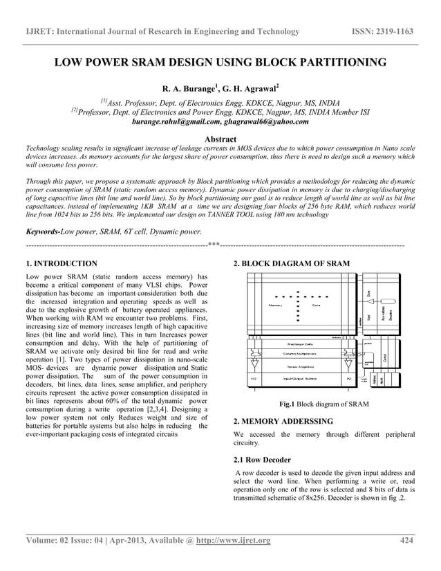 Low power sram design using block partitioning | PDF