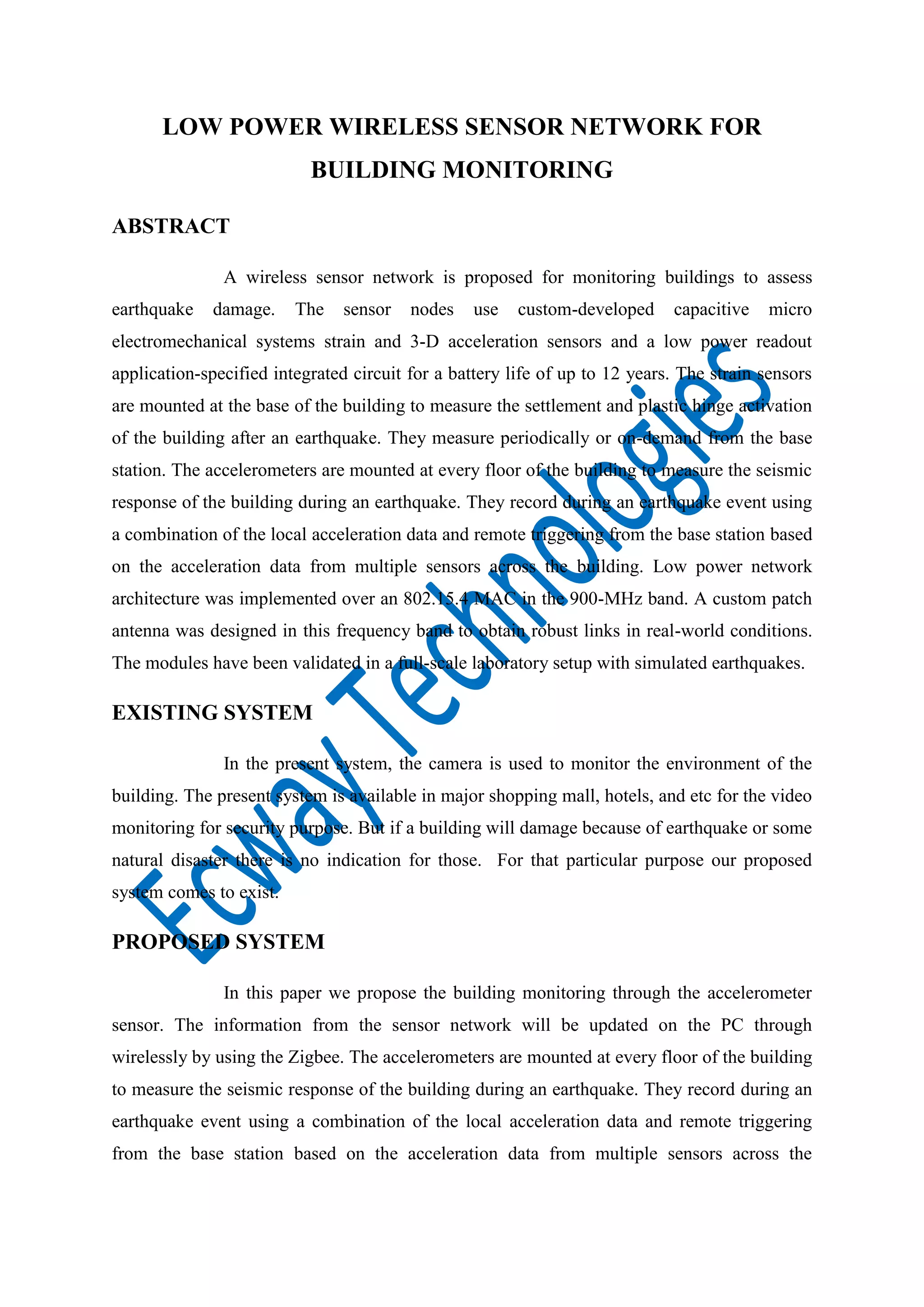 Low power wireless sensor network for building monitoring | DOCX | Computer Networking | Computing