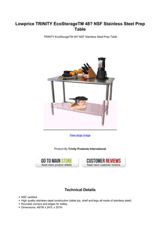 Lowprice trinity eco storagetm 48 nsf stainless steel prep table | PDF