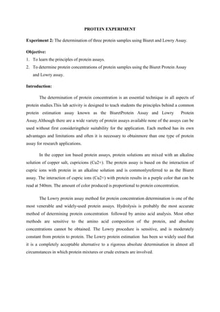 Lowry vs biuret final (1) | DOCX | Chemistry | Science