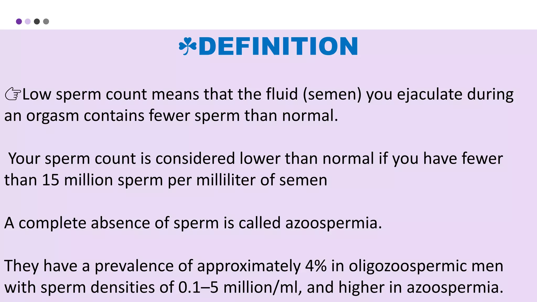 Low sperm count | oligospermia | symptoms | management-a medical study ...