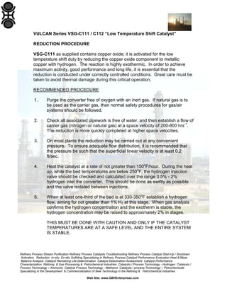 Low Temperature Shift Catalyst Reduction Procedure | PDF
