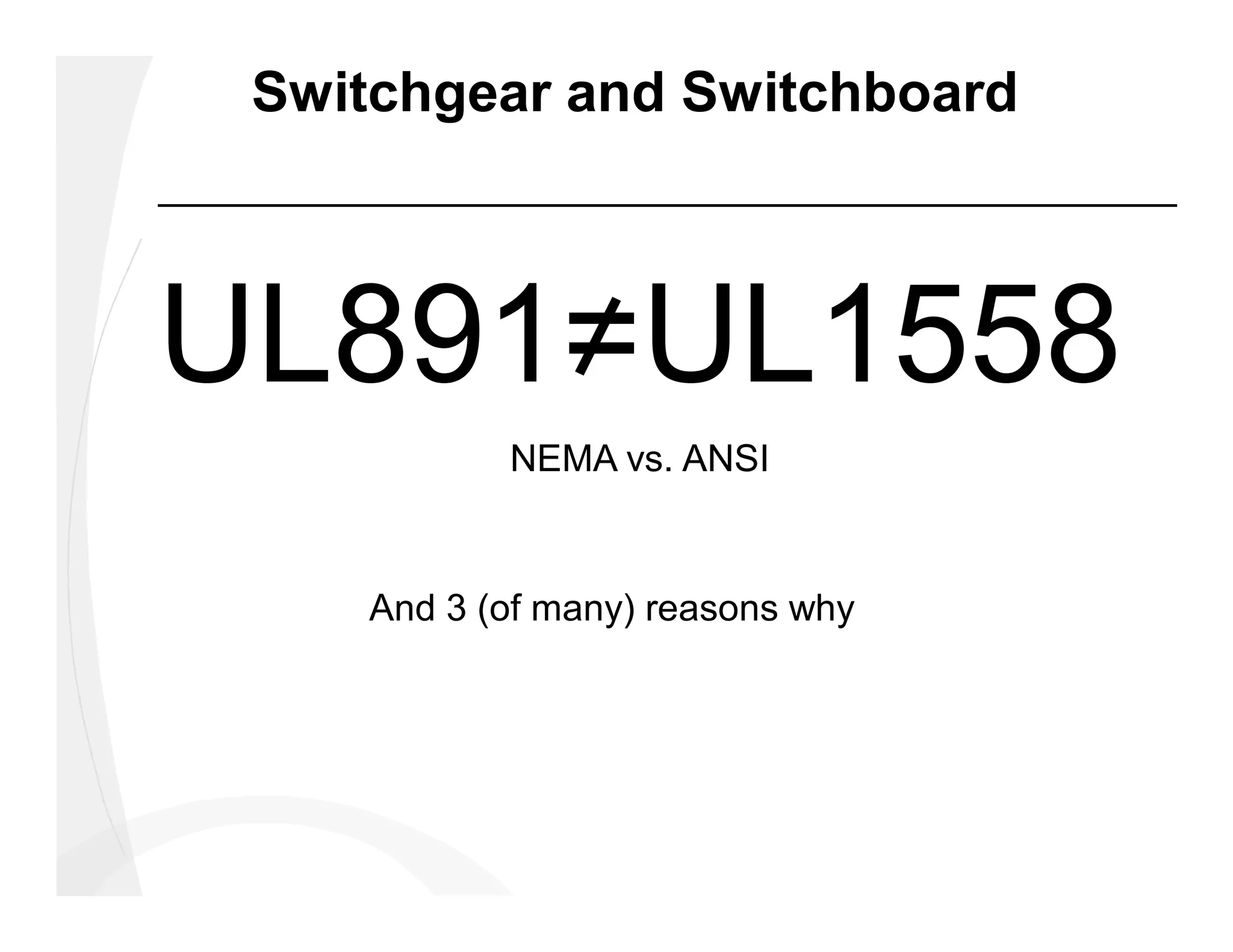 891 Switchboard vs. 1558 Switchgear | PDF