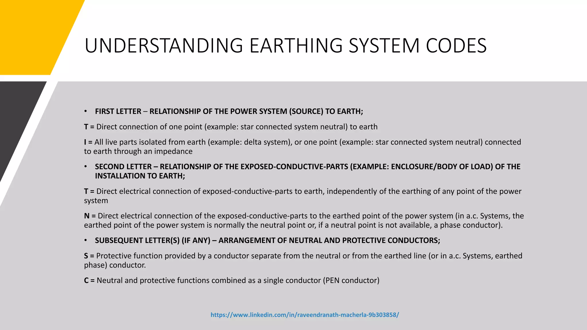 Low voltage electrical distribution system earthing methods | PPTX
