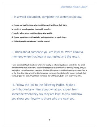 What test a person's loyalty -Loyalty questions + answers - | DOCX