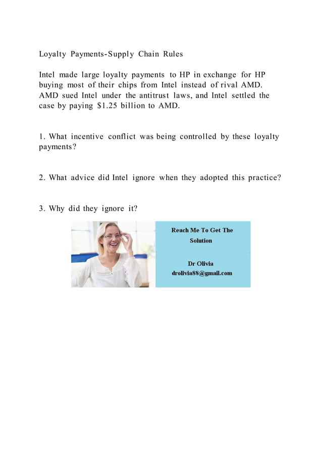 Loyalty Payments-Supply Chain RulesIntel made large loyalty paym | DOCX