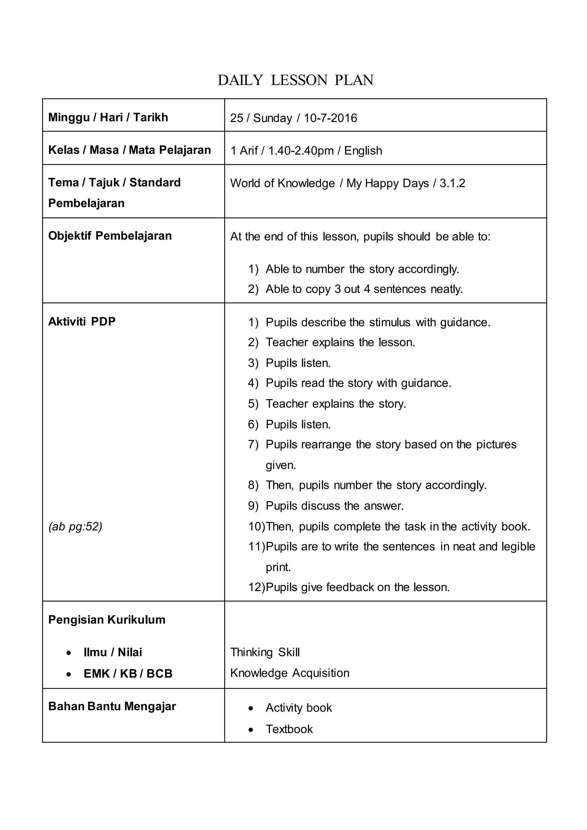 Lesson Plan Year 1 | DOCX