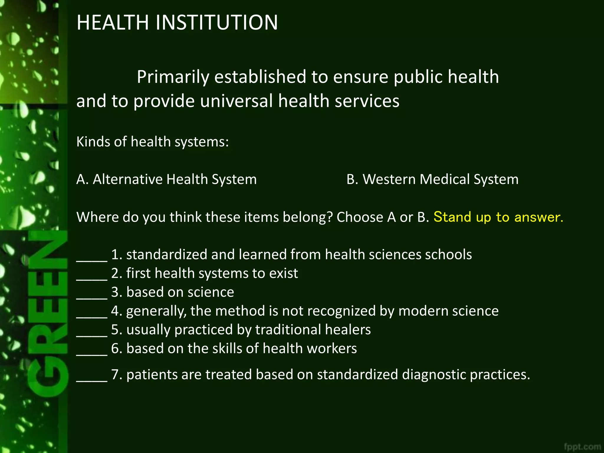 UCSP-Health Institution Lesson Plan | PPTX