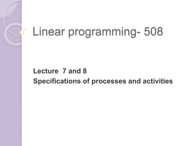 Linear Programming- Lecture 7 and 8 | PPT
