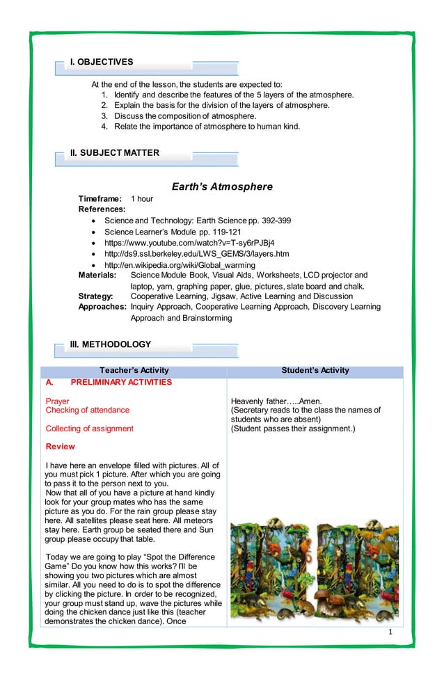 Detailed Lesson Plan - Earth's Atmosphere