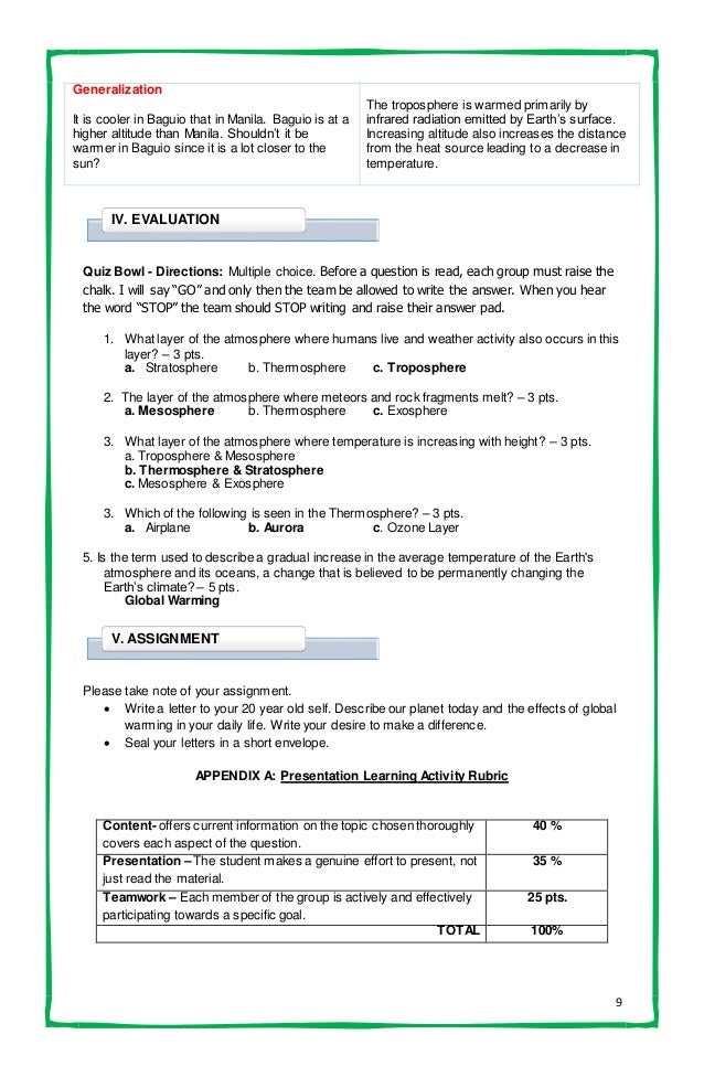 Detailed Lesson Plan - Earth's Atmosphere