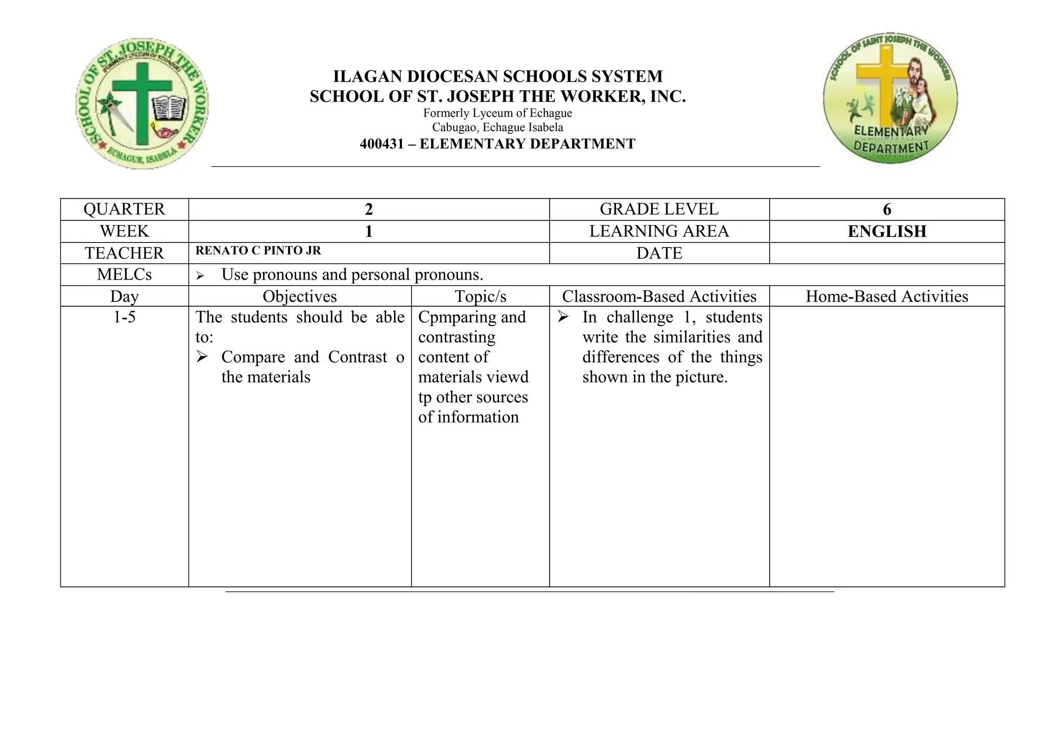 Lesson Plan in ENGLISH grade 6 in all grade level | PPT