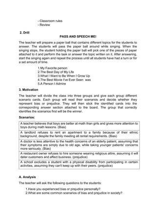 lesson plan for differentiate bias and prejudice | DOCX