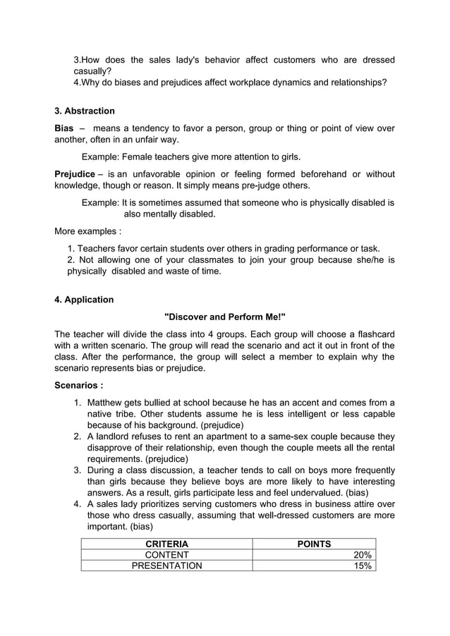 lesson plan for differentiate bias and prejudice | PDF