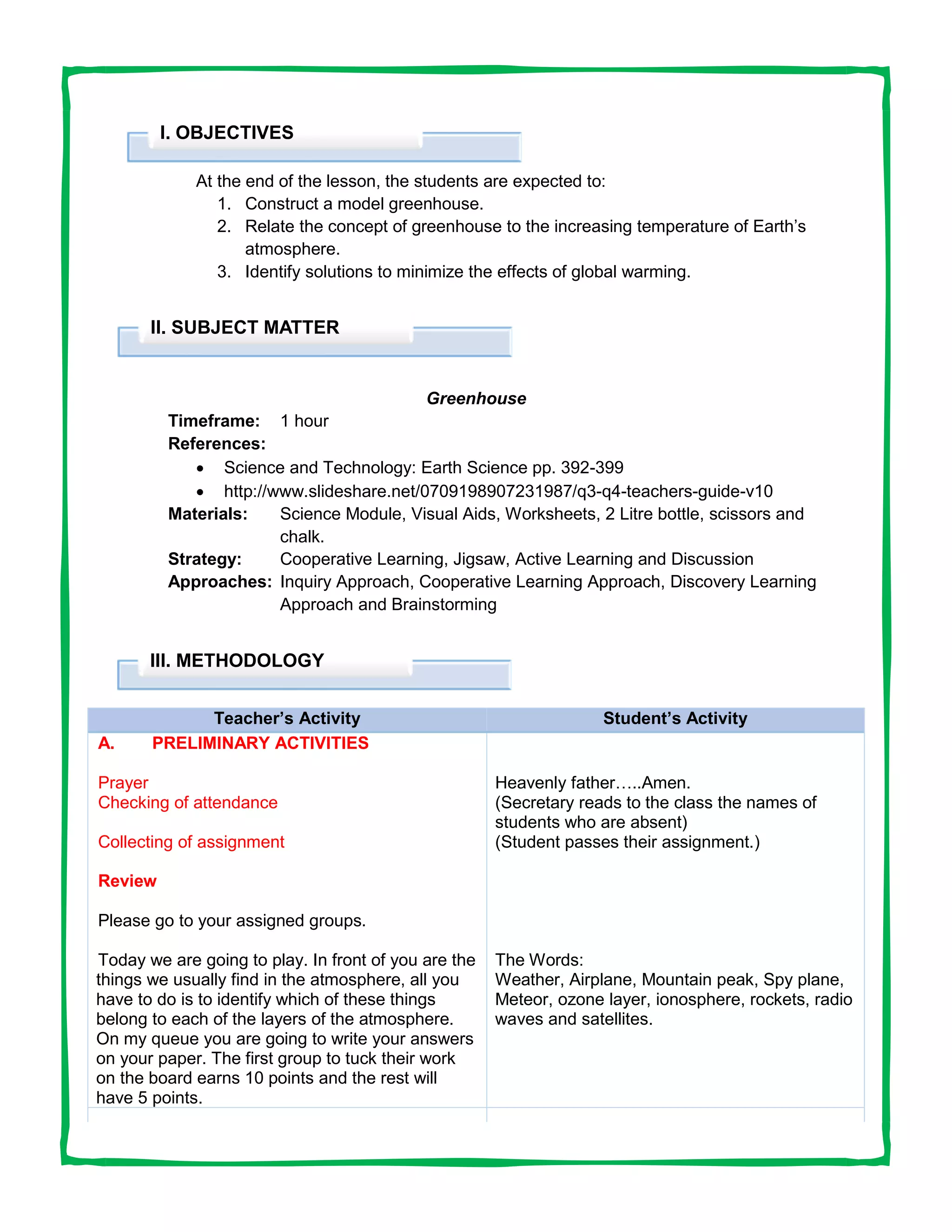 Detailed Lesson Plan in Science VII - Greenhouse | DOCX
