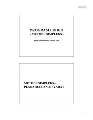 PENELITIAN OPERASIONAL - PROGRAMA LINIER - METODE SIMPLEKS | PDF