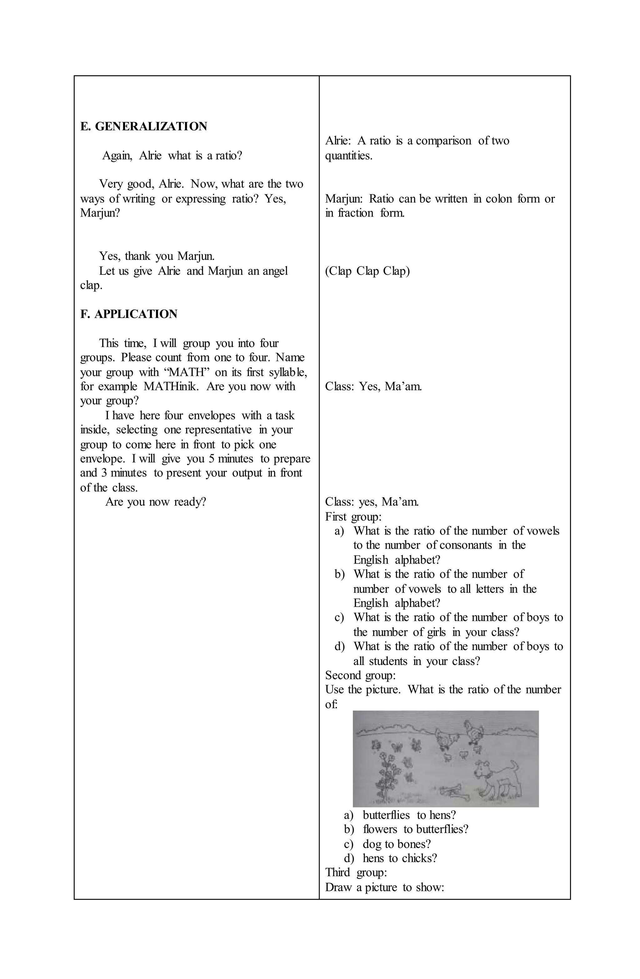 detailed lesson plan - ratio and proportion | DOCX