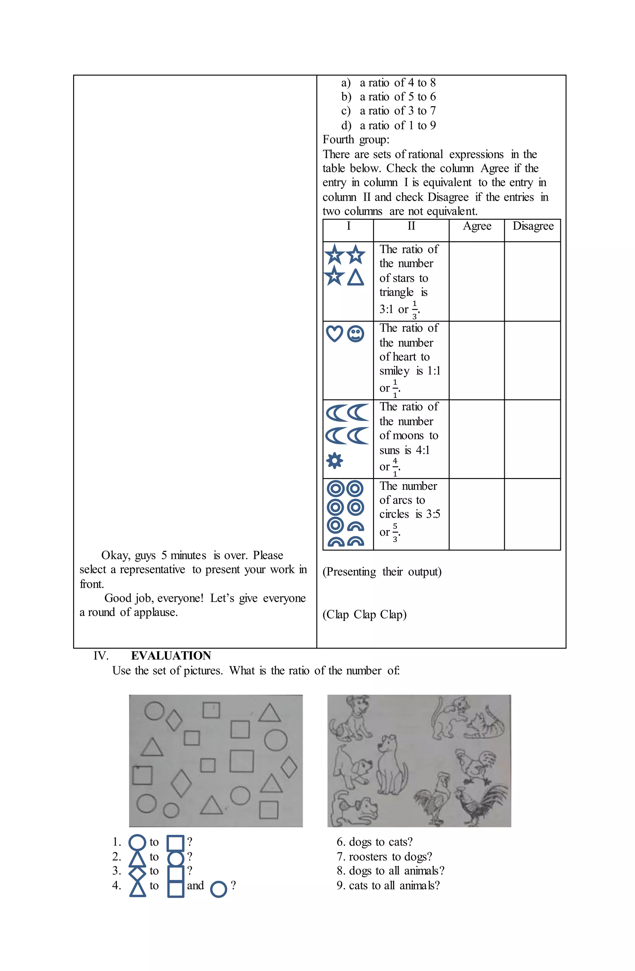 detailed lesson plan - ratio and proportion | DOCX