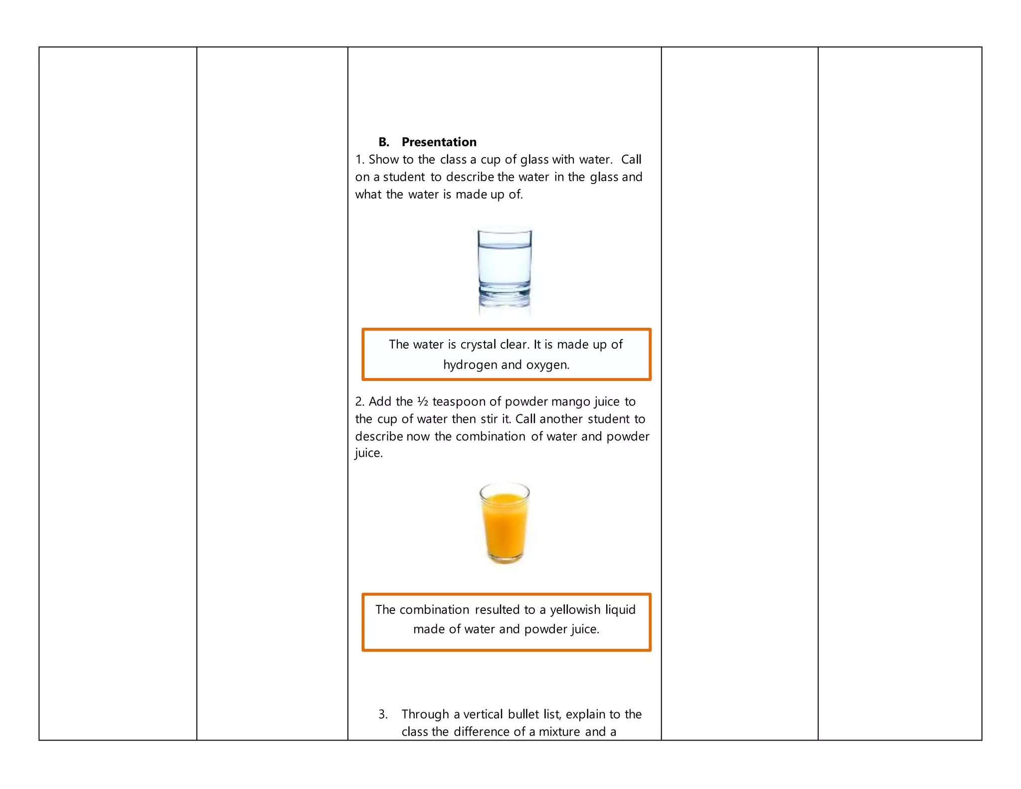 Developmental Lesson (Mixtures and Substances) | DOCX