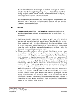 Topic Sentence Semi-detailed Lesson Plan | DOCX