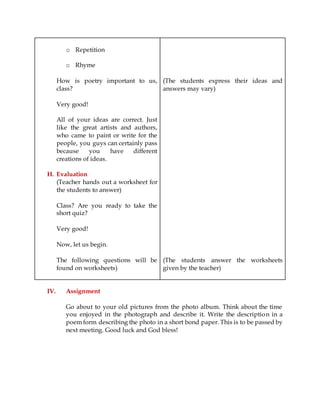 Detailed Lesson Plan (Creative Nonfiction) Poetry | DOCX