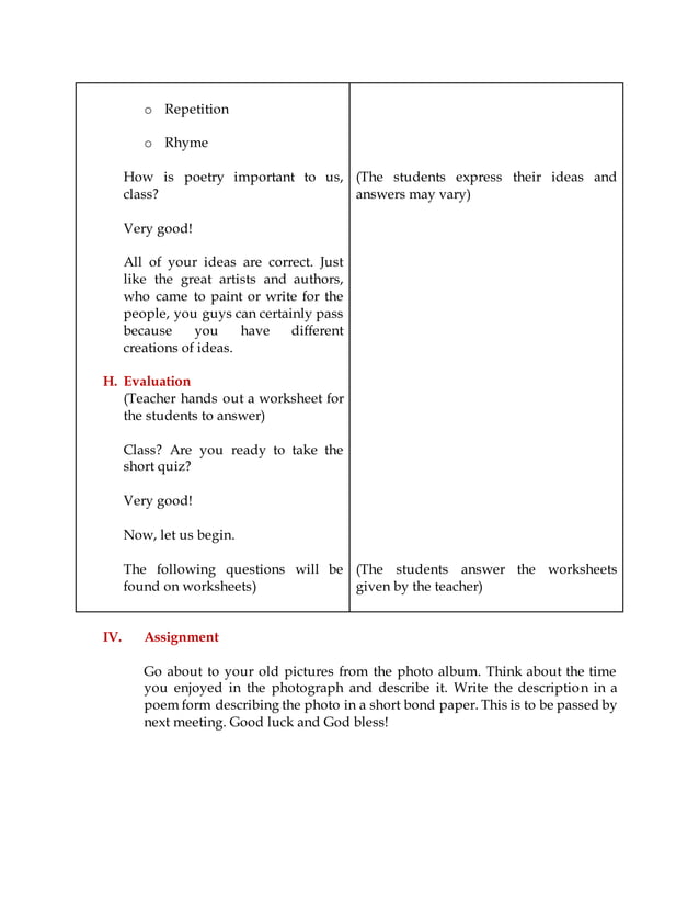 Detailed Lesson Plan (Creative Nonfiction) Poetry | DOCX