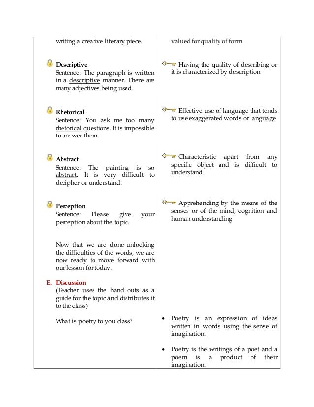 Detailed Lesson Plan (Creative Nonfiction) Poetry