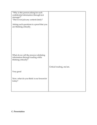Detailed Lesson Plan (Reading and Writing) Techniques in Critical ...