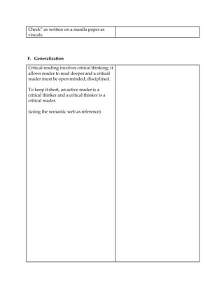 Detailed Lesson Plan (Reading and Writing) Techniques in Critical ...