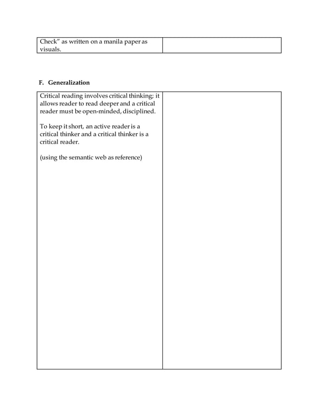 Detailed Lesson Plan (Reading and Writing) Techniques in Critical ...