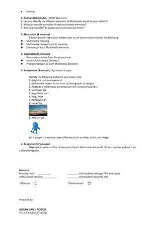 CREATIVE TECHNOLOGY GRADE 8, LP 1ST QUARTER WEEK 1, ELEMENTS OF ...