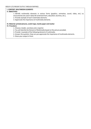 CREATIVE TECHNOLOGY GRADE 8, LP 1ST QUARTER WEEK 1, ELEMENTS OF MULTIMEDIA | DOCX