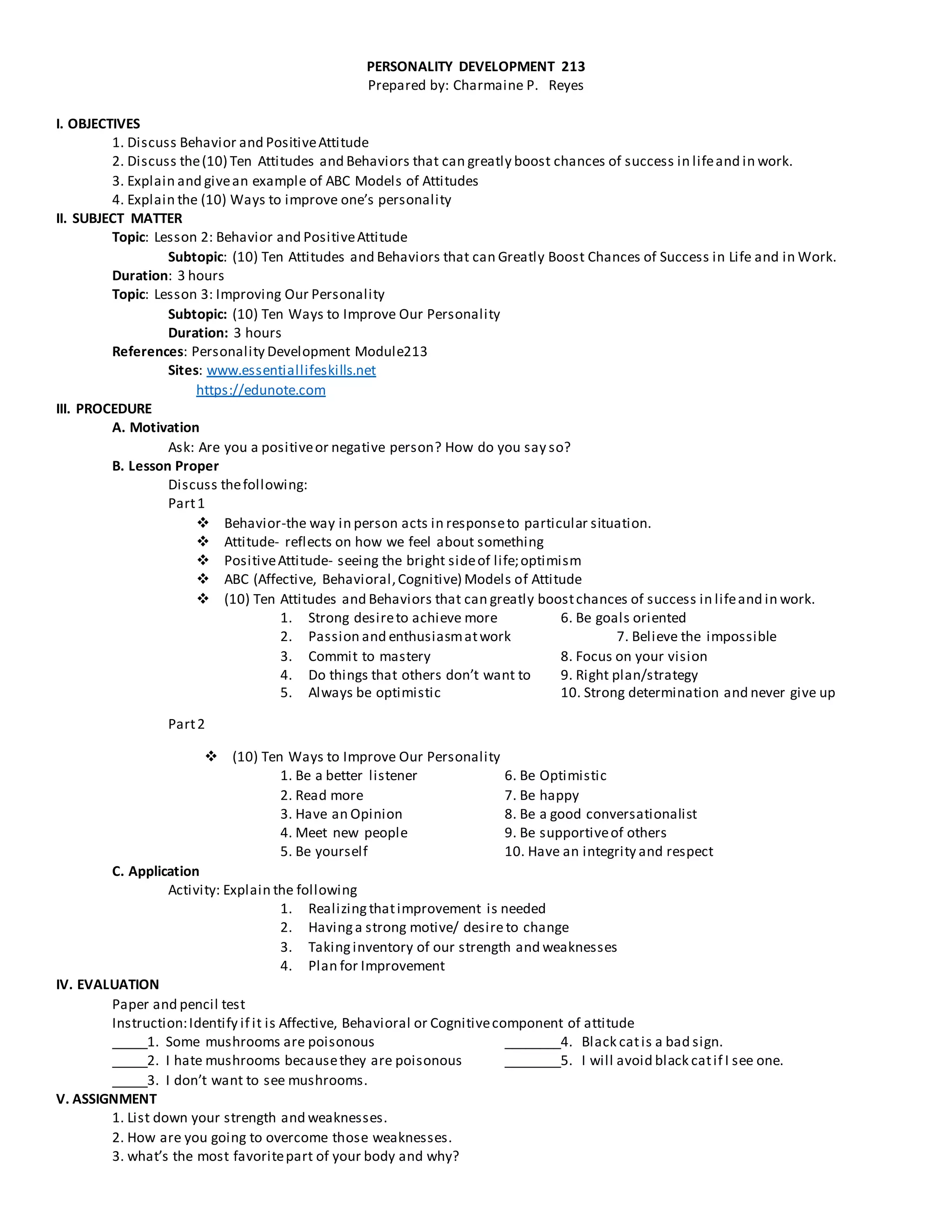 SDLP PERDEV 2- POSITIVE ATTITUDE | PDF | Free Download