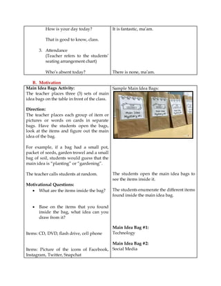 Detailed Lesson Plan (Reading and Writing) Topic Sentence | DOCX