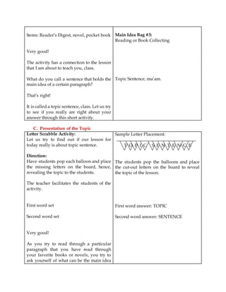 Detailed Lesson Plan (Reading and Writing) Topic Sentence | DOCX