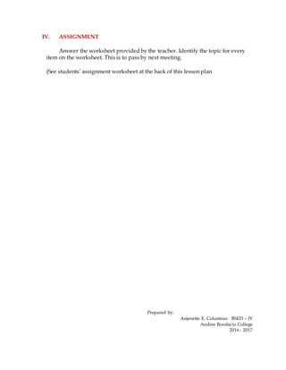 Detailed Lesson Plan (Reading and Writing) Topic Sentence | DOCX