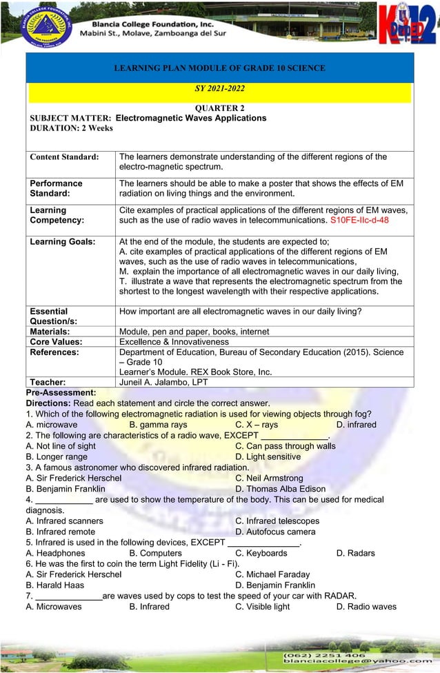 GRADE 10 LEARNING PLAN IN SCIENCE FOR MODULE 1 AND 2 | PDF | Physics ...