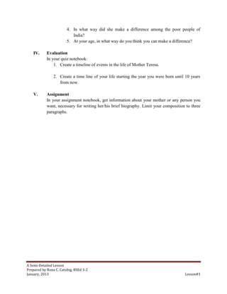 Semi-Detailed Lesson Plan on Reading a Biography | DOCX