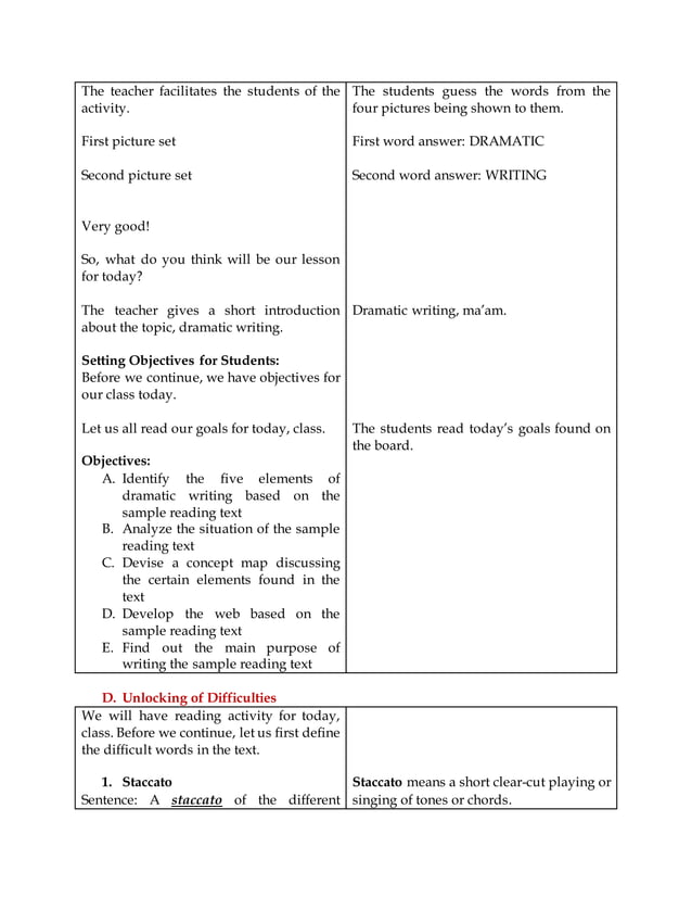 Detailed Lesson Plan (Creative Nonfiction) Dramatic Writing | DOCX ...