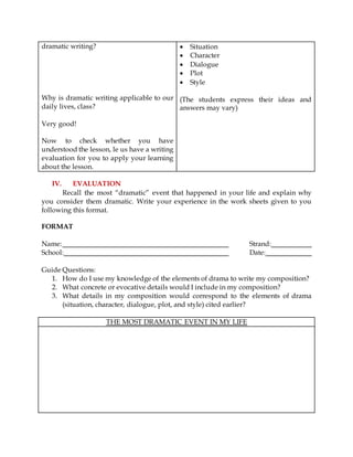 Detailed Lesson Plan (Creative Nonfiction) Dramatic Writing | DOCX